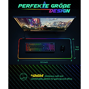 RGB Gaming UtechSmart Large Extended Soft Led Mouse Pad with 14 Lighting Modes 2 Brightness Levels, Computer Keyboard Mousepads Mat 800 x 300mm / 31.5×11.8 inches