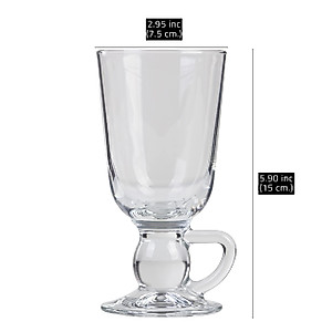 JAIRESTONE Glass Irish Coffee Glass Set with Handle, Footed Design Clear Latte Glasses, Cappuccino, Hot Cold Beverage Mug, 9.25fl oz Set of 2