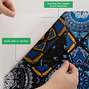 DKTIE Window Privacy Film with Installation Tools Frosted Glass Static Clings Non Adhesive, Stained Glass Window Film Art Deco, Window Decals, Window Sticker (B110, 17.7" x 78.7")