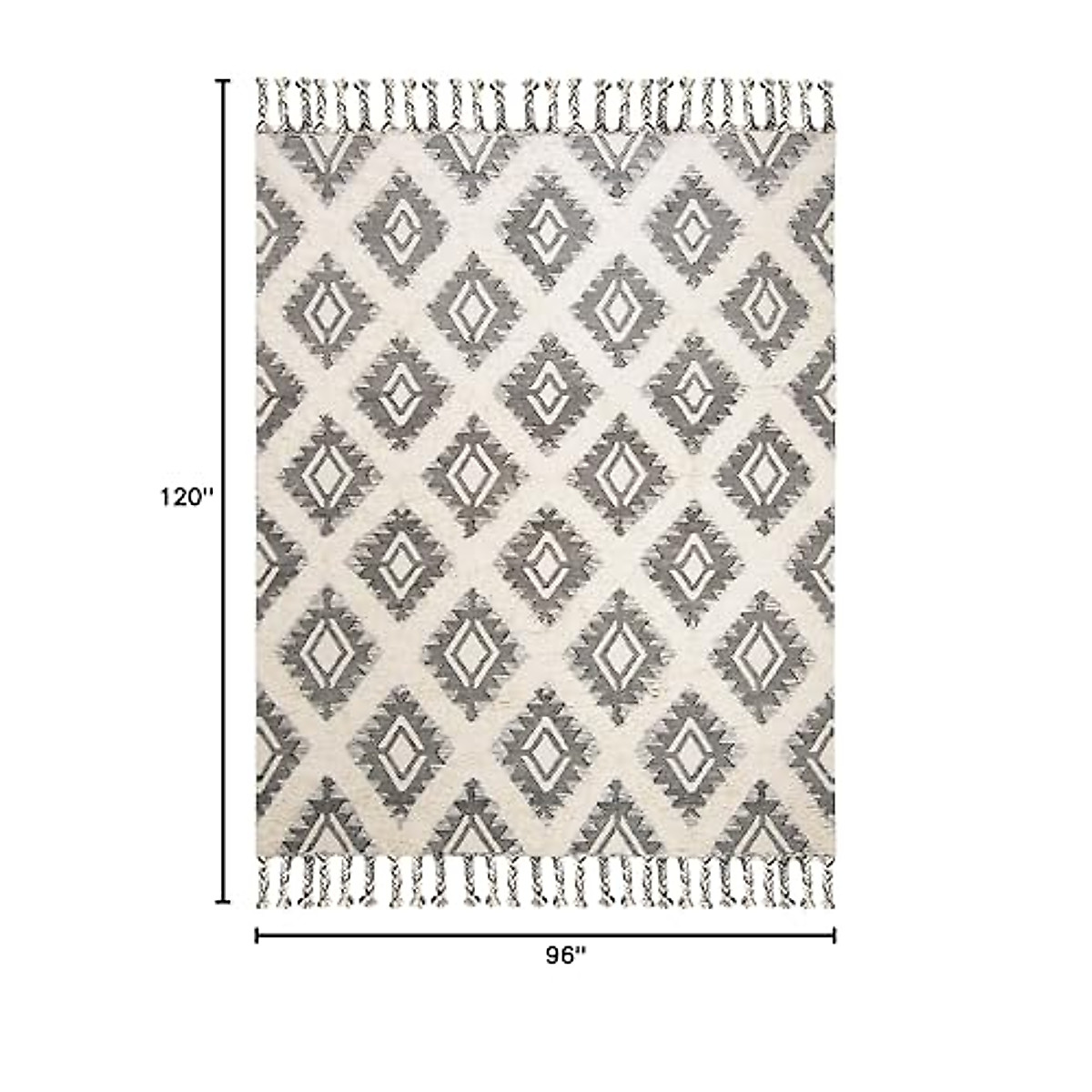 SAFAVIEH Kenya Collection Area Rug - 8' x 10', Black & Ivory, Hand-Knotted Moroccan Tribal Tassel Wool, Ideal for High Traffic Areas in Living Room, Bedroom (KNY910H)