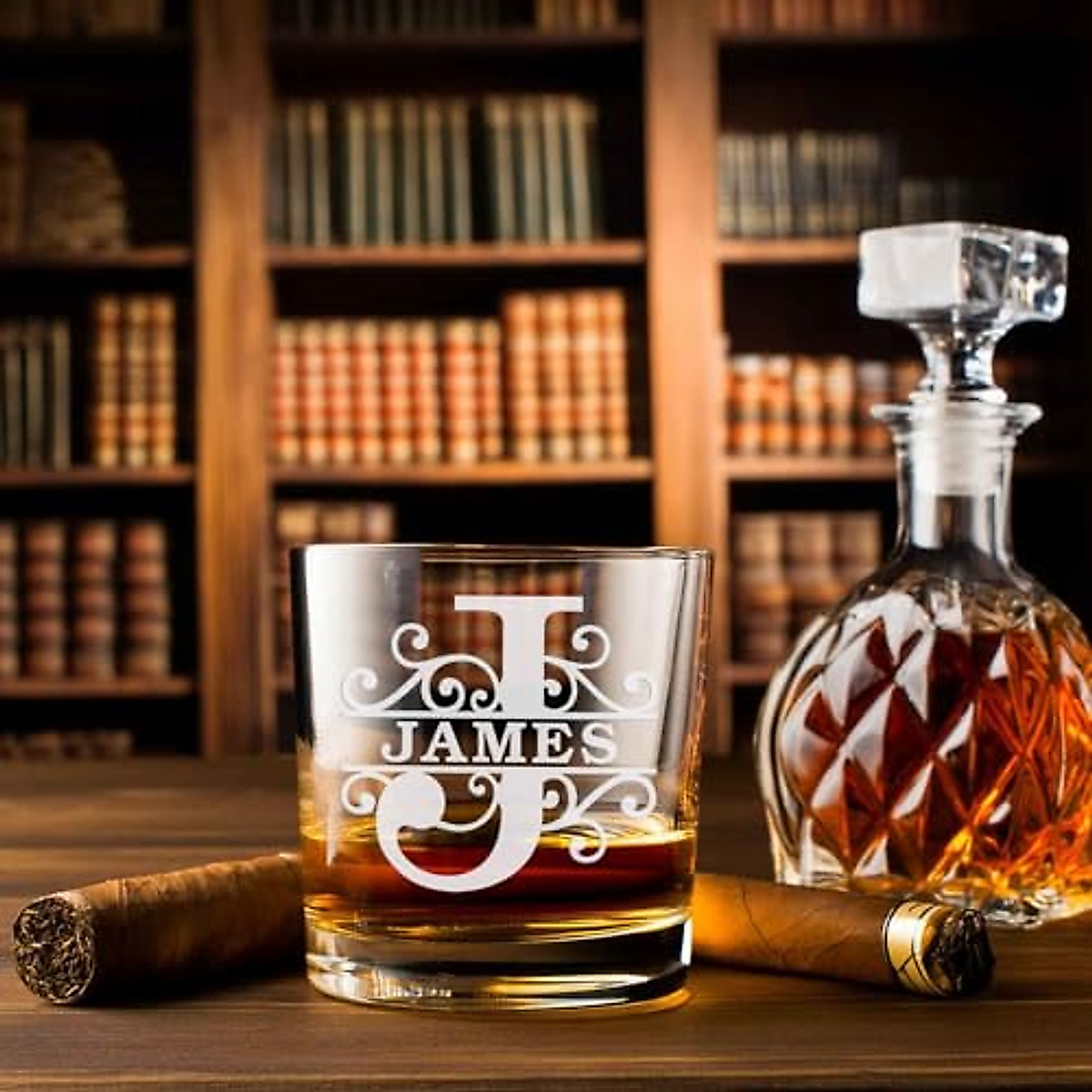 Personalized Whiskey Glass, Customized Engraved Monogram Cocktail Glass, 11 oz Custom Whiskey Gift Glass Birthday Gift For Him and Her (1 Glass)