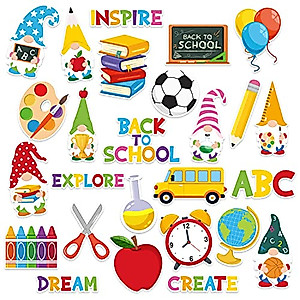BeYumi 52Pcs Back to School Gnome Bulletin Board Decorations Set Motivational DIY Cardstock Cutouts Colorful Welcome Back to School Supplies for Classroom Chalkboard Kindergarten Nursery Wall Decor