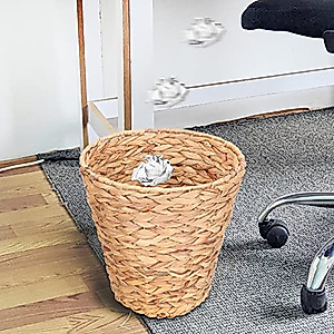 SEWACC Woven Water Hyacinth Wicker Waste Basket Natural Woven Trash Can Round Wastebasket Garbage Bin for Bathroom Essentials Sundries Laundry 27cm