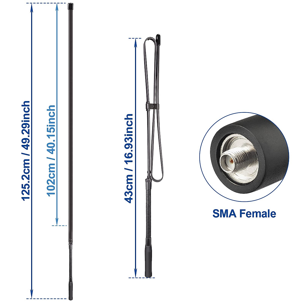 Bingfu CS Tactical VHF UHF SMA-Female Antenna 49 inch Dual Band 136-520MHz Gooseneck Ham Radio Antenna Compatible with Kenwood Baofeng UV-5R BF-F8HP UV-82 BF-888S UV-5X3 UV-9R Handheld Two Way Radio