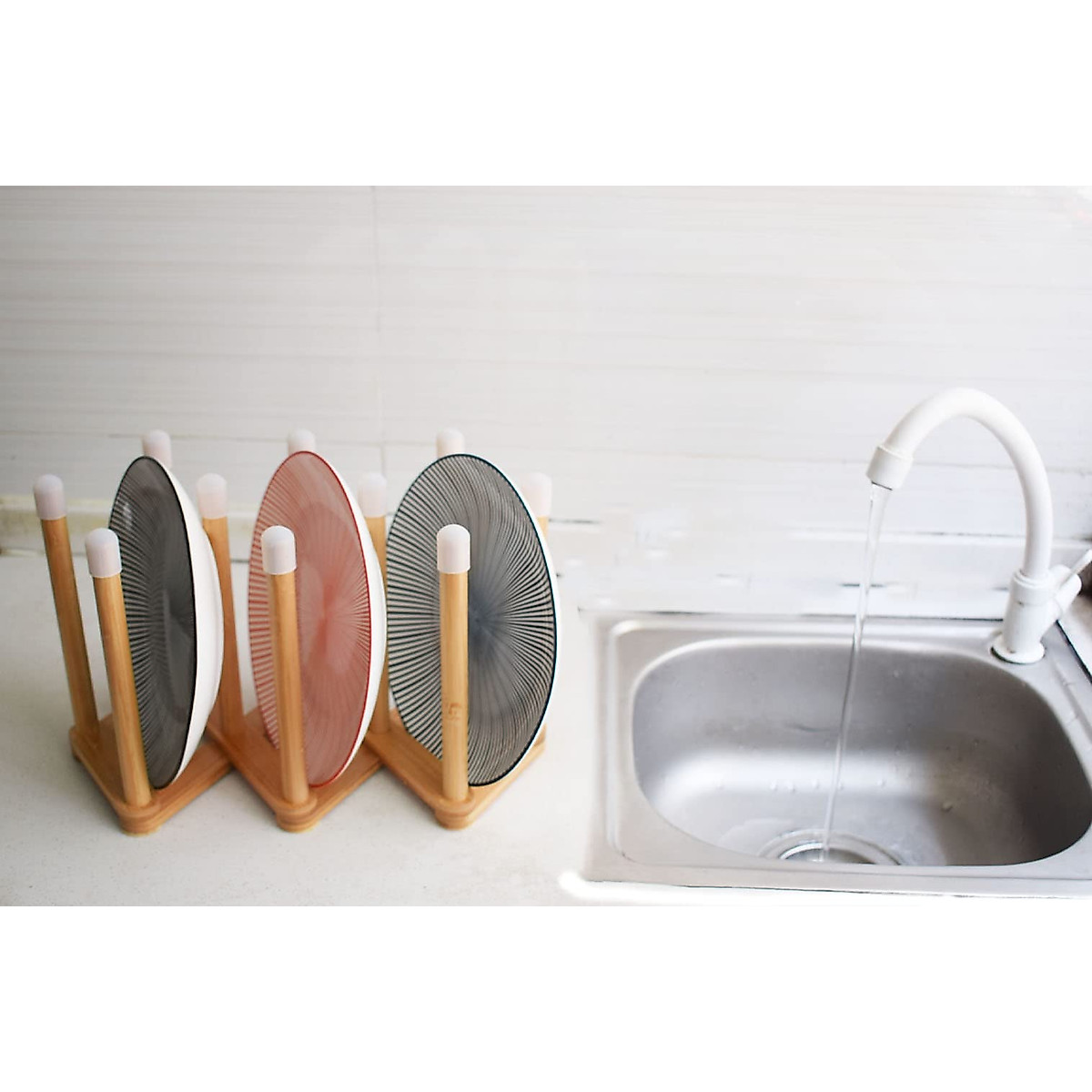 Cyauatt Bamboo Retractable Bottle Drying Rack Cup Dish Drying Rack,Sports Water Bottle and Mug Drainer Stand, Plastic Bag Dryer Rack and Multifunctional Drying Rack for Kitchen Countertop