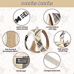 MINA&CO Dog Harness for Small Dogs No Pull - Adjustable Mesh Puppy Harness and Leash Set, Harness Medium Size Dog, Puppy Collar and Leash Set with Bandana & Poop Bag, Dog Vest Harness (Beige, XSmall)