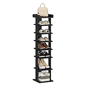 JEROAL Wooden Shoes Rack, 7 Tiers Entryway Vertical Narrow Tall Shoe Rack for Small Spaces, Stylish Shoe Tower Storage Organizer for Front Door Entryway Hallway Closet Bedroom
