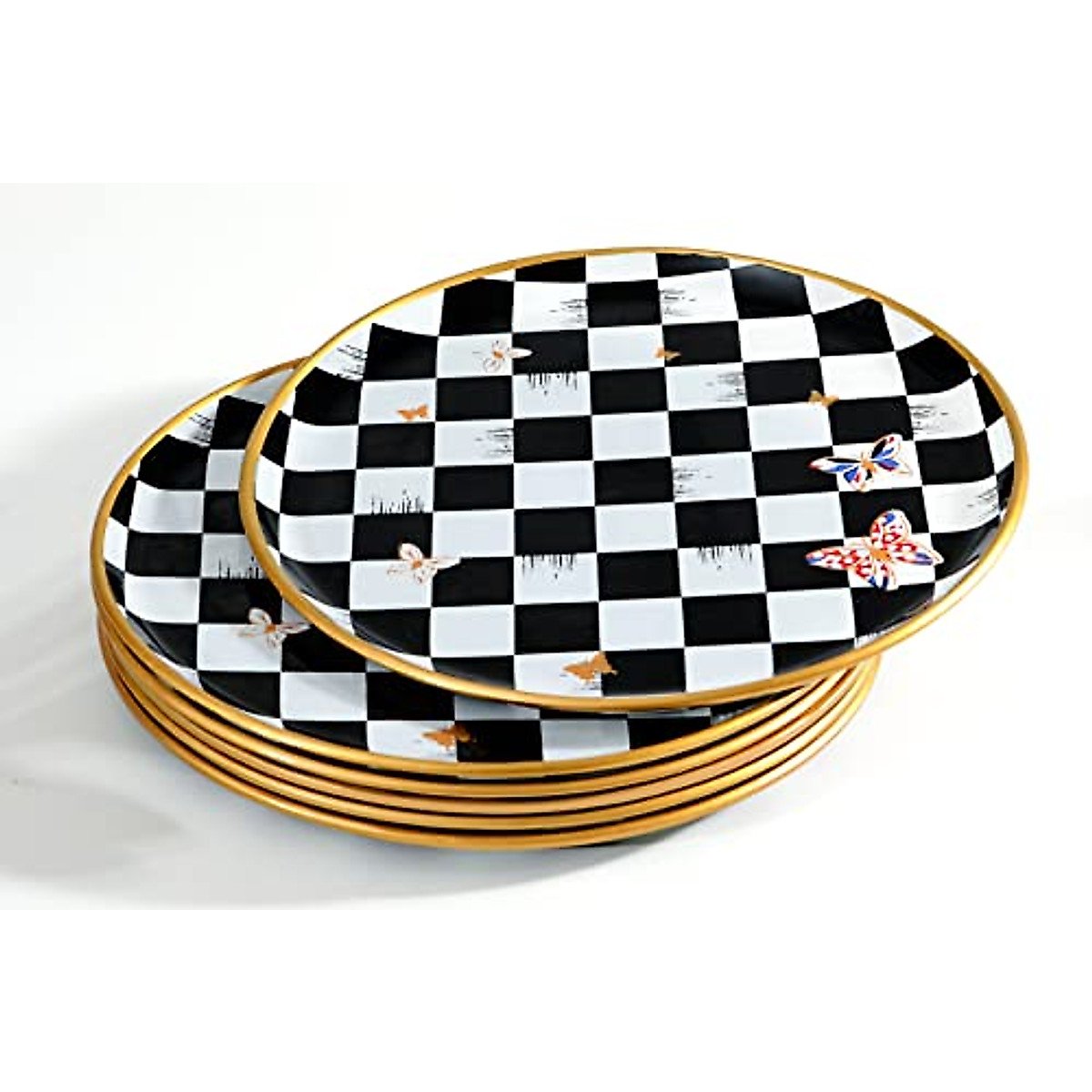 Glass Plate Set 7,8 Inch - Salad Plates | Dessert Plates - Lunch Plates - Small, Set of 6, Suitable for Snacks, Appetizer, Home, Party, Restaurant (Checkered (white-black))