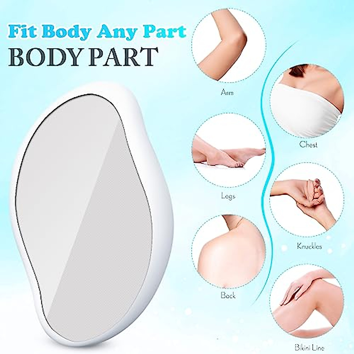 Crystal Hair Eraser, Reusable Hair Removal Device, Hair Removal Tool, Magic Hair Eraser for Back Arms Legs Fast & Easy Crystal Hair Eraser for Women and Men, Hair Eraser for Back Arms Legs - White