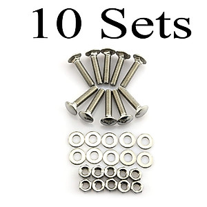 Pro Bamboo Kitchen 10 Sets 304 Stainless Steel Carriage Bolt 5/16"-18x1-1/4" with 5/16"-18 Hex Nut and Washer 5/16"