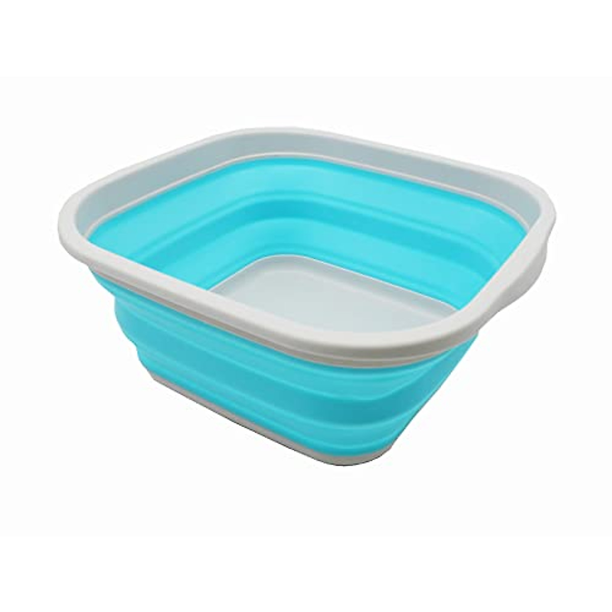 SAMMART 5.5L (1.4 Gallons) Collapsible Tub - Foldable Dish Tub - Portable Washing Basin - Space Saving Plastic Washtub (Grey/Cyanine, 1)