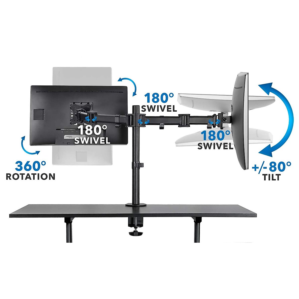 Mount-It! Mobile Computer Cart, Portable Desk on Wheels - 40" Wide Tabletop, Height Adjustable Workstation up to 64" Tall with Dual Monitor Mounts up to 72", Rolling Computer Desk, Screens 27", Black
