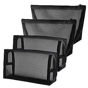 yeabwps 4 Pieces Portable Mesh Cosmetic Bags Breathable Makeup Bags Black Mesh Zipper Pouch for Home Offices Travel Accessories Organizer, 2 Sizes