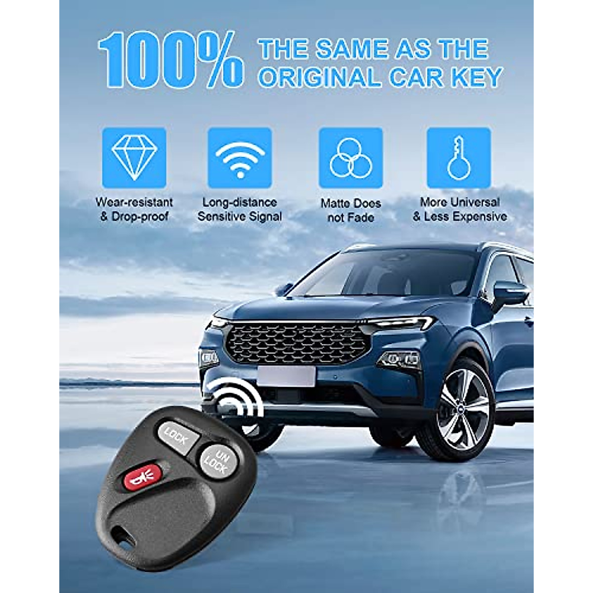 Keyless Entry Remote Control Car Key Fob Replacement for Chevy S10 Silverado Suburban Avalanche Tahoe, GMC Yukon Sonoma Sierra, Cadillac Escalade, 3 Button KOBLEAR1XT (2 Pack)