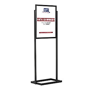 M&T Displays Metal Eco Info Board, Black 18x24 Inches Slide-In Poster Sign Holder 1 Tier Double Sided Floor Standing Pedestal Advertising Display with Backing and Anti-Glare PET Cover