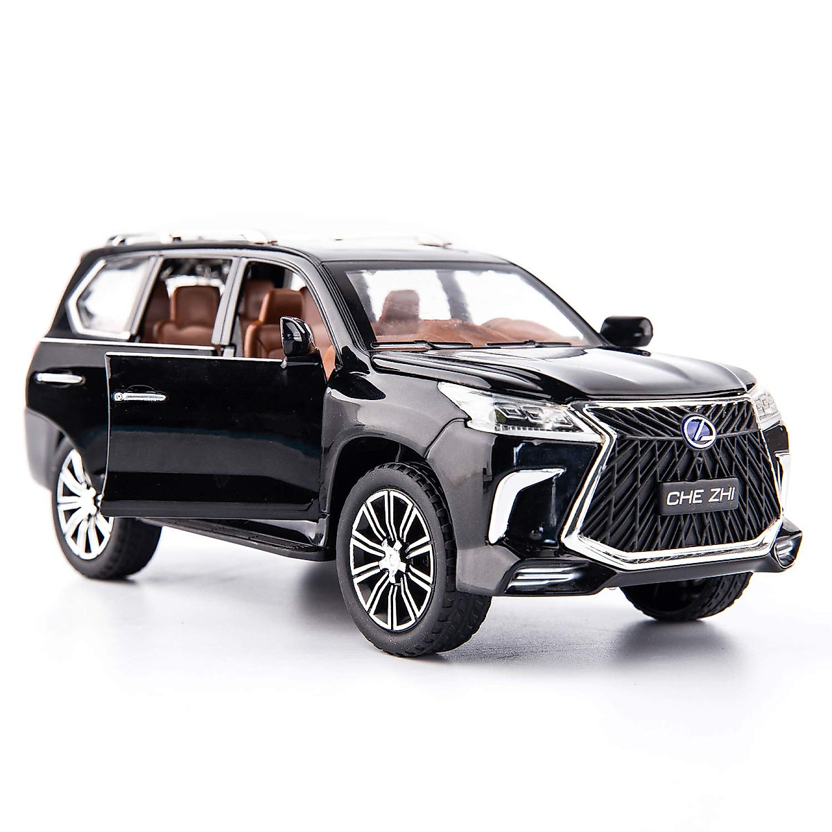 BDTCTK 1/24 Lexus 570 Off-Road in Luxury SUV Model Car, Zinc Alloy Pull Back Big Toy car with Sound and Light for Kids Boy Girl Gift (Black)