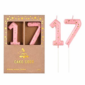 CAKE CODE 2.76 Inch Classical Pink Gold 17 Number Birthday Candles, Gold Number Candles, Cake Number Candles, Party Celebration