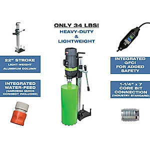 CS Unitec DBE 201 8" Capacity Concrete Core Drill - Wet Diamond Core Drilling Rig - For Concrete, Brick, Block, and Stone - MADE IN GERMANY - 110V