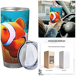 Clown Fish Tumbler with Lid and Straw 20oz Stainless Steel Car Cup for Hot and Cold Drinks, Double Wall Insulated Travel Coffee Mug Reusable Drink Thermos Cup Birthday Gifts