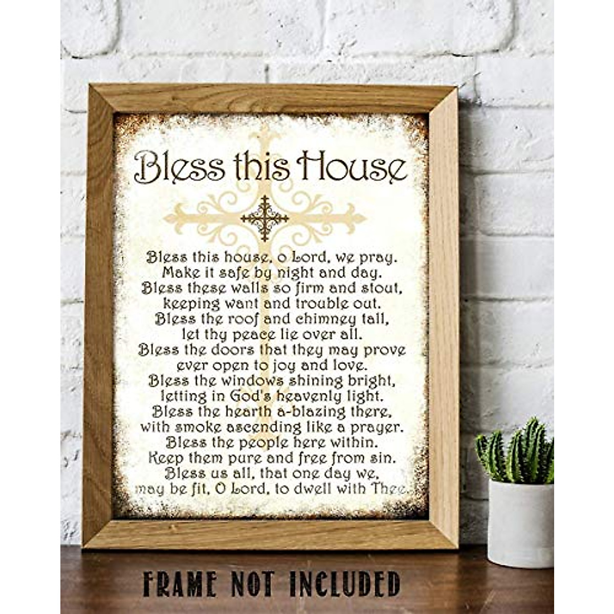 "Bless This House, O Lord, We Pray- Distressed Parchment Print- 8 x 10" Wall Art- Ready to Frame. Traditional Script Design-Home Décor- Kitchen Décor- Christian Gifts. Inspirational Prayer For All.