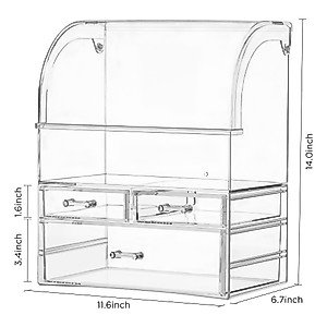 HBlife Large Clear Acrylic Cosmetic Makeup Organizer with Lid, High Capacity Cosmetics Storage Display Case with Drawers, Dustproof Waterproof Make Up Storage Box for Vanity Bathroom, XL