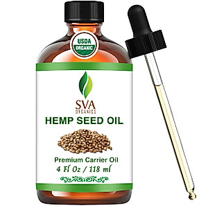SVA ORGANICS Hemp Seed Oil Cold Pressed 4oz (118 ml) Premium Carrier Oil With Dropper For Skin Care, Hair Care, Scalp Massage, Body Massage, Hair Products, Cosmetics & Soap