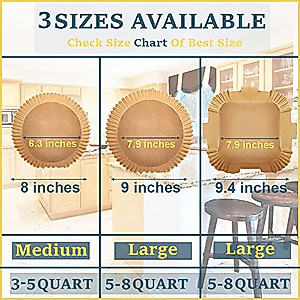 MOON&SUN Air Fryer Disposable Paper Liner | Air Fryer Paper Liners for 3-5QT Air Fryer | Nonstick Parchment Paper Liners | Oil-Proof Water Proof Paper Liners for Cooking, Baking Food (6.3 In, 100-PCS)