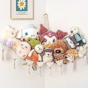NIXX YU Stuffed Animal Net or Hammock, Macrame Toy Hammock Hanging Pet Net for Squishmallow Plushie Holder Teddy Bear Organizer Kids Room Storage Ideas (39"x39"x44")