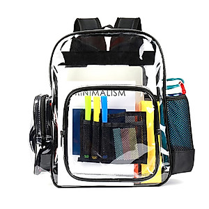 Fomaris Heavy Duty Clear Backpack See Through Plastic Transparent Backpack Clear Bookbags for School College Work ( Black)