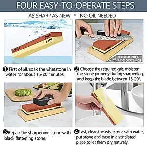 Knife Sharpening Stone, BOKUGE Professional Whetstone Knife Sharpener, 4 Side Grit 400/1000 3000/8000, Complete Knife Sharpening Kit with Non-Slip Bamboo Base, Honing Guide, Polishing Combination