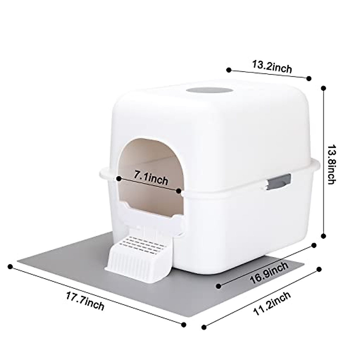 Sfozstra Urine Litter Box with Pedal for Small Cats Approx 8Lbs, Fully Enclosed Leak-Proof ,High Edge and Odorless ,Easy to Carry and Clean (White with Handle, S)