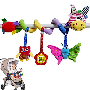 KSIEE Car Seat Toys,Adorable and Soft Infant Baby Spiral Plush Activity Hanging Toys with Music Box BB Squeaker and Rattles for Car seat Stroller Crib Bassinet (Yellow Donkey)