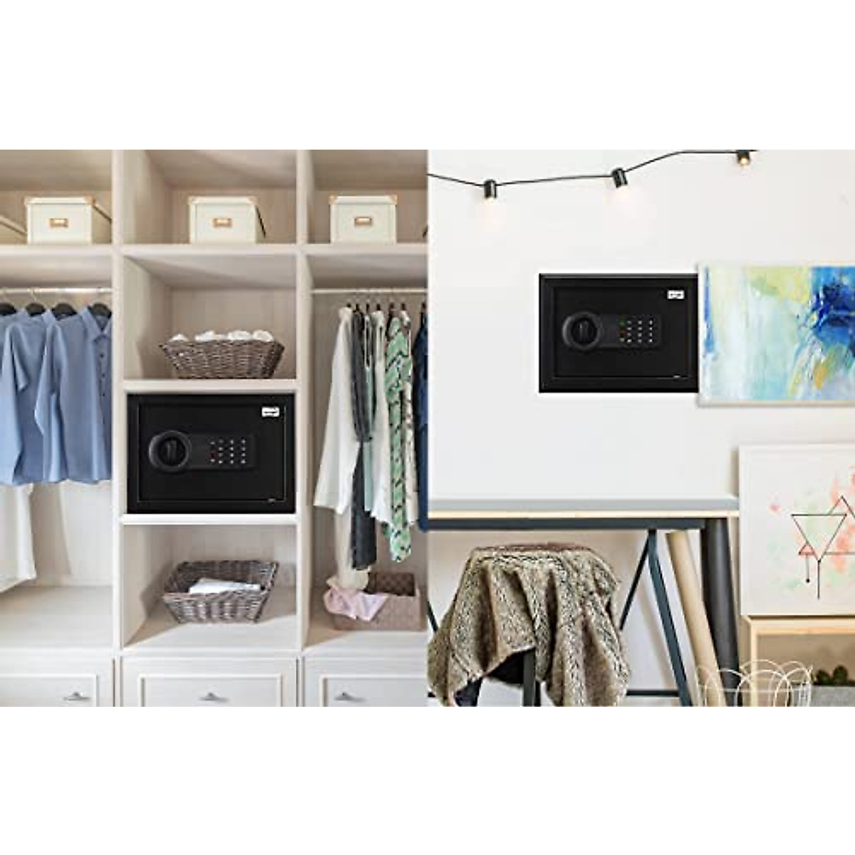 Tenamic Safe Box 0.8 Cuft Fireproof Waterproof Home Safe, Keypad Small Lock Box Cabinet Safes, Solid Alloy Steel Office Hotel Home Mini Safe, Black