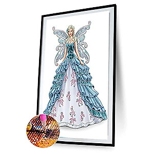 LUSandy 5D Diamond Painting Angel Elegant Lady Partial Drill Special Shaped Crystal Rhinestone Women Diamond Art Kits for Adults and Kids Home Wall Decor 12 x 20 inch - Blue and White Angel
