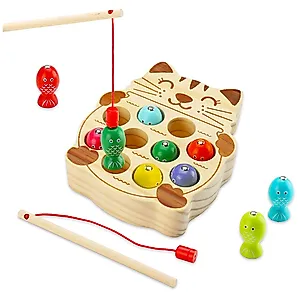 SGVV90 Wooden Magnetic Fishing Game, Toddler Fine Motor Skills Toys, Montessori Preschool Learning Fishing Toys Gift for Children Kids