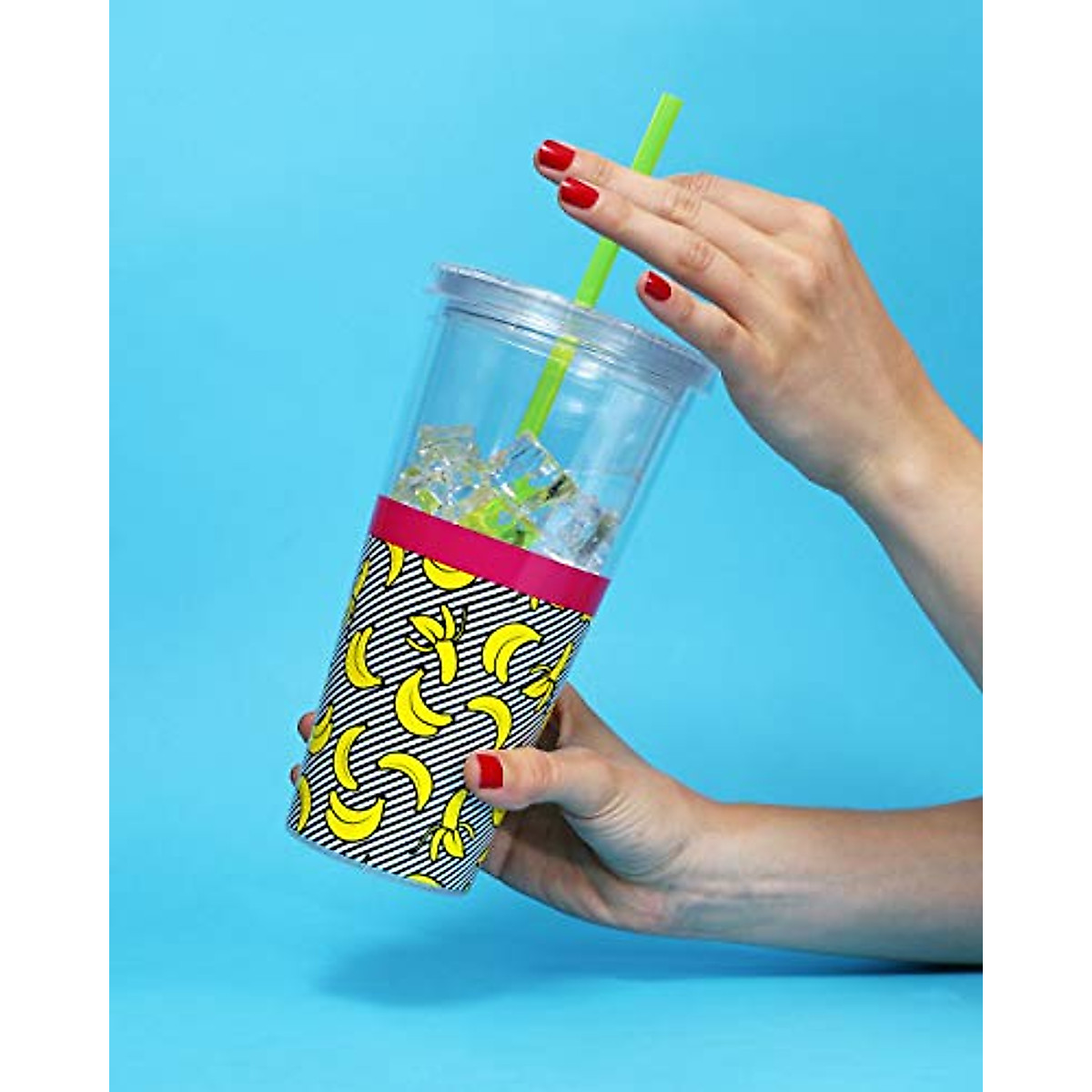 Mustard Banana Double Wall Plastic Straw Cup, 20oz, 568ml, Large