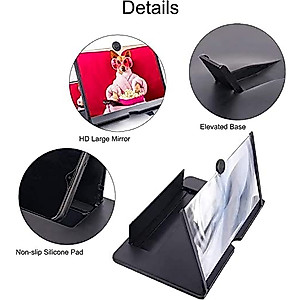 12 inch Screen Magnifier, 3D Smart Mobile Phone Screen Amplifier with Foldable Holder Stand for Any Smart Phone to Watch Your Movies and Videos, Black, F3
