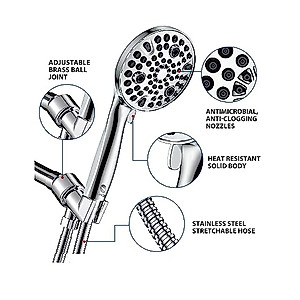 Detachable Shower head with Handheld Spray Combo, Apartment must haves High Pressure with Long Hose 10 Multifunctional Set Mode, Wall Installed Rain Showerhead, Adjustable Bracket Built-in Clean Jet
