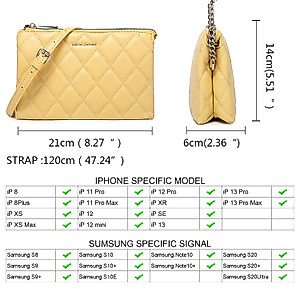 Trendy Small Crossbody Shoulder Bag for Women,Vegan Leather Quilted Cute Cross body Envelop Yellow Purse with Chain Strap