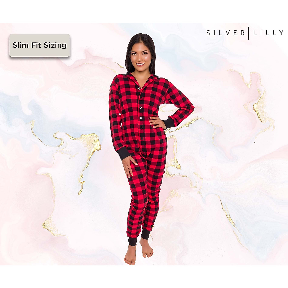Silver Lilly Women's Buffalo Plaid Flapjack Pajamas - Winter One Piece PJs - Soft, Comfy Holiday Jumpsuit (Red/Black, Small)