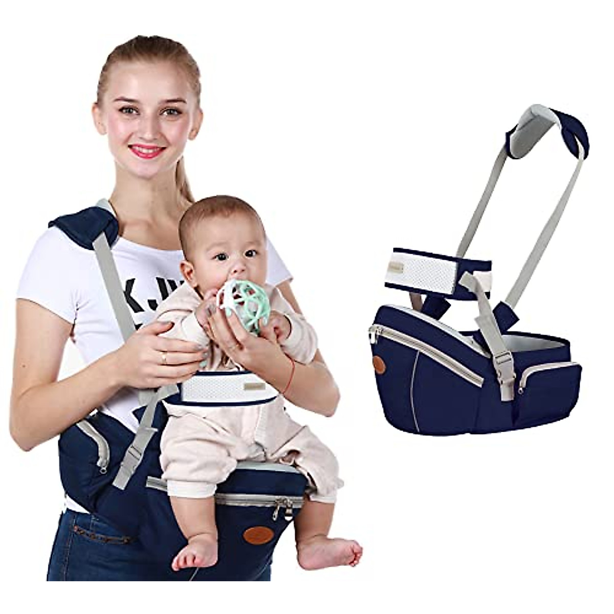 Baby Hip Seat Carrier Baby Waist Stool for Child Infant Toddler with Adjustable Strap Buckle Pocket Soft Inner Huge Storage (Dark Blue)