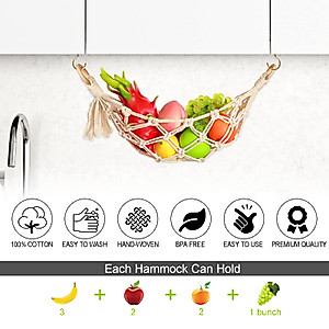 Macrame Fruit Hammock for Under Cabinet, Handwoven Banana Hammock Fruit Holder, Produce Fruit and Veggie Storage Hammock, Clever Space Saving And Boho Kitchen Decor for Home/Boat/Camper/RV