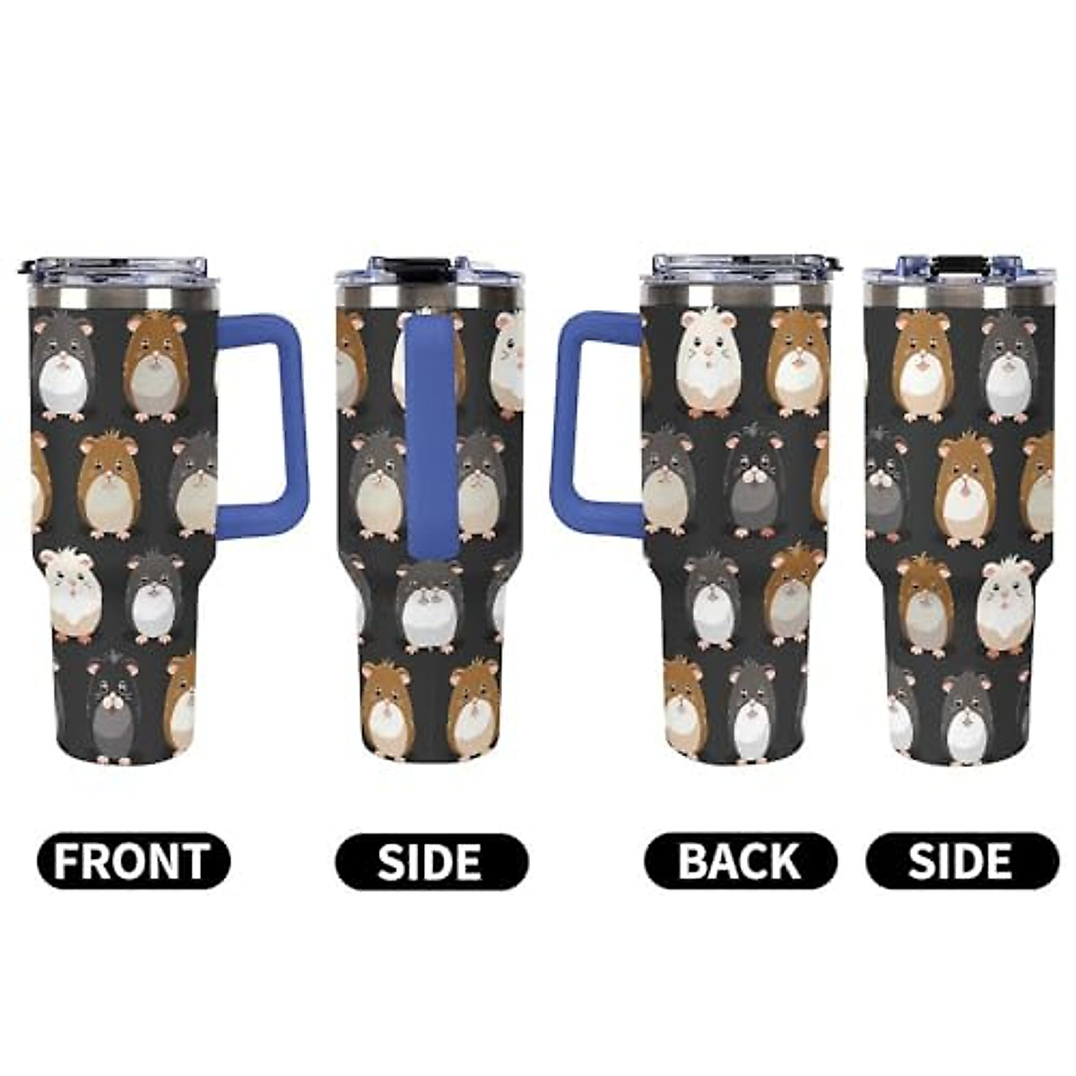 Cartoon Guinea Pigs Insulated Tumbler with Lid And Straw Stainless Steel Travel Coffee Mug 40oz Deep Blue-style