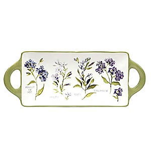 Certified International Fresh Herbs Rectangular Platter with Handles, 16" x 8" x 1.75", Multicolored
