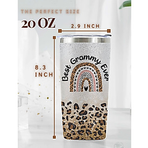 Onebttl Grammy Gifts from Granddaughter, Grandson, Insulated Stainless Steel Wine Tumbler with Lid and Straw, for Grandma on Mother's Day, Birthday, Christmas, Best Grammy Ever, Glitter Silver, 20 oz