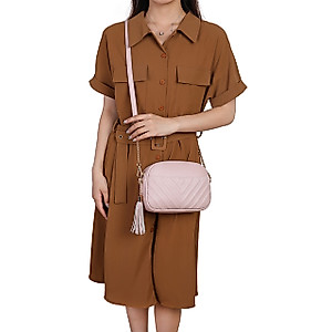 lola mae Quilted Crossbody Bag, Trendy Design Shoulder Purse (Blush light)