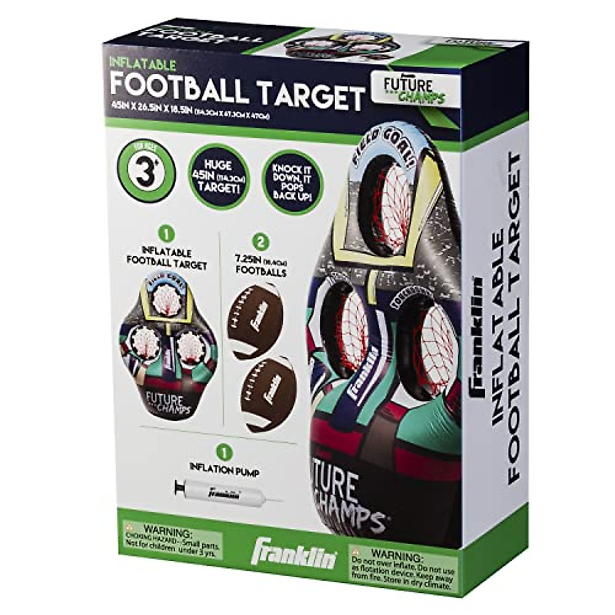 Franklin Sports Kids Football Target Toss Game - Inflatable Football Throwing Target Toy with Soft Mini Footballs - Fun Kids Football Toy Toss Game - Inflatable Indoor + Outdoor Sports Game 45 In.