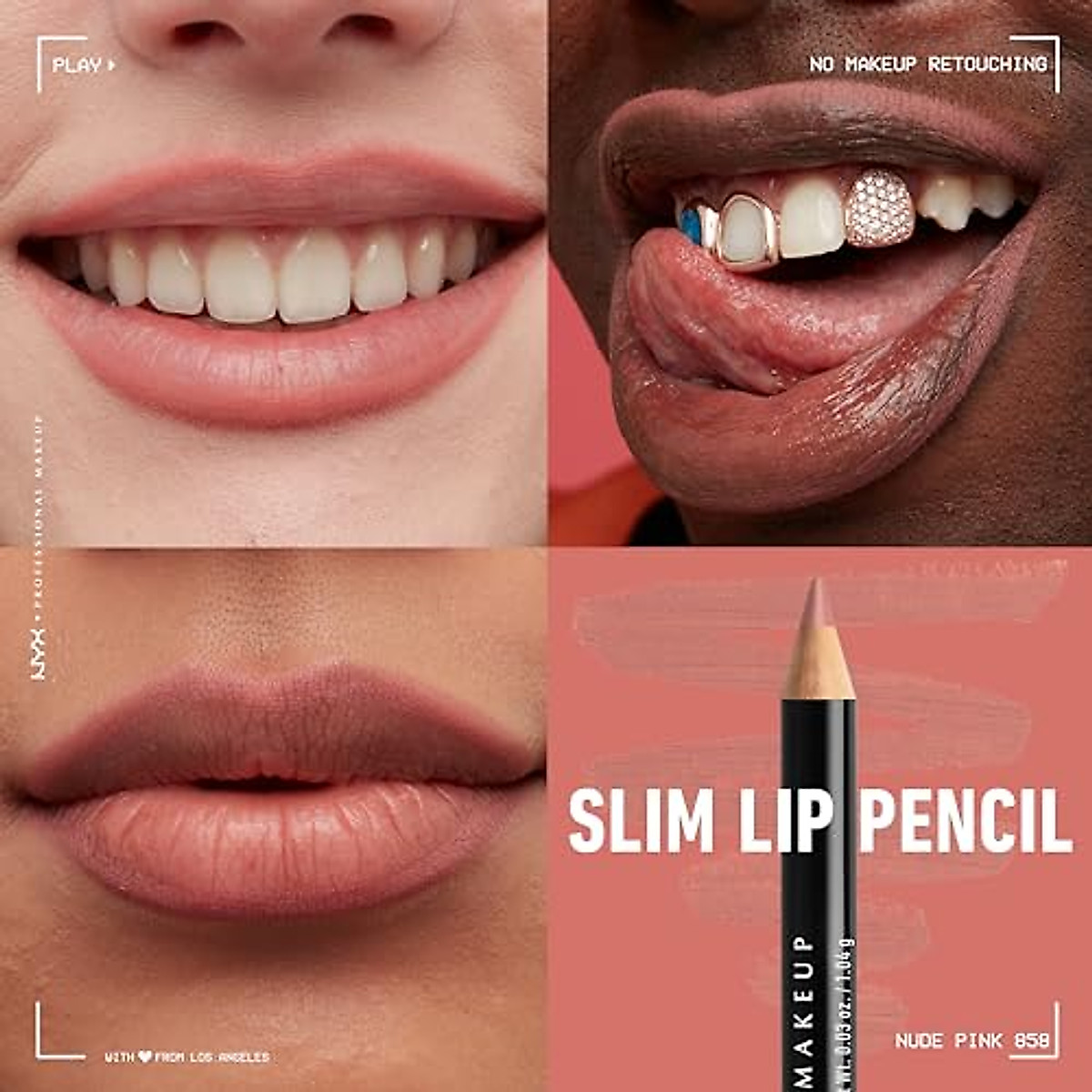 NYX PROFESSIONAL MAKEUP Slim Lip Pencil, Long-Lasting Creamy Lip Liner - Nude Pink