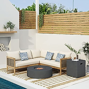 Christopher Knight Home 317343 Burchett Chat Set, Teak + Mixed Brown + Beige + Dark Gray