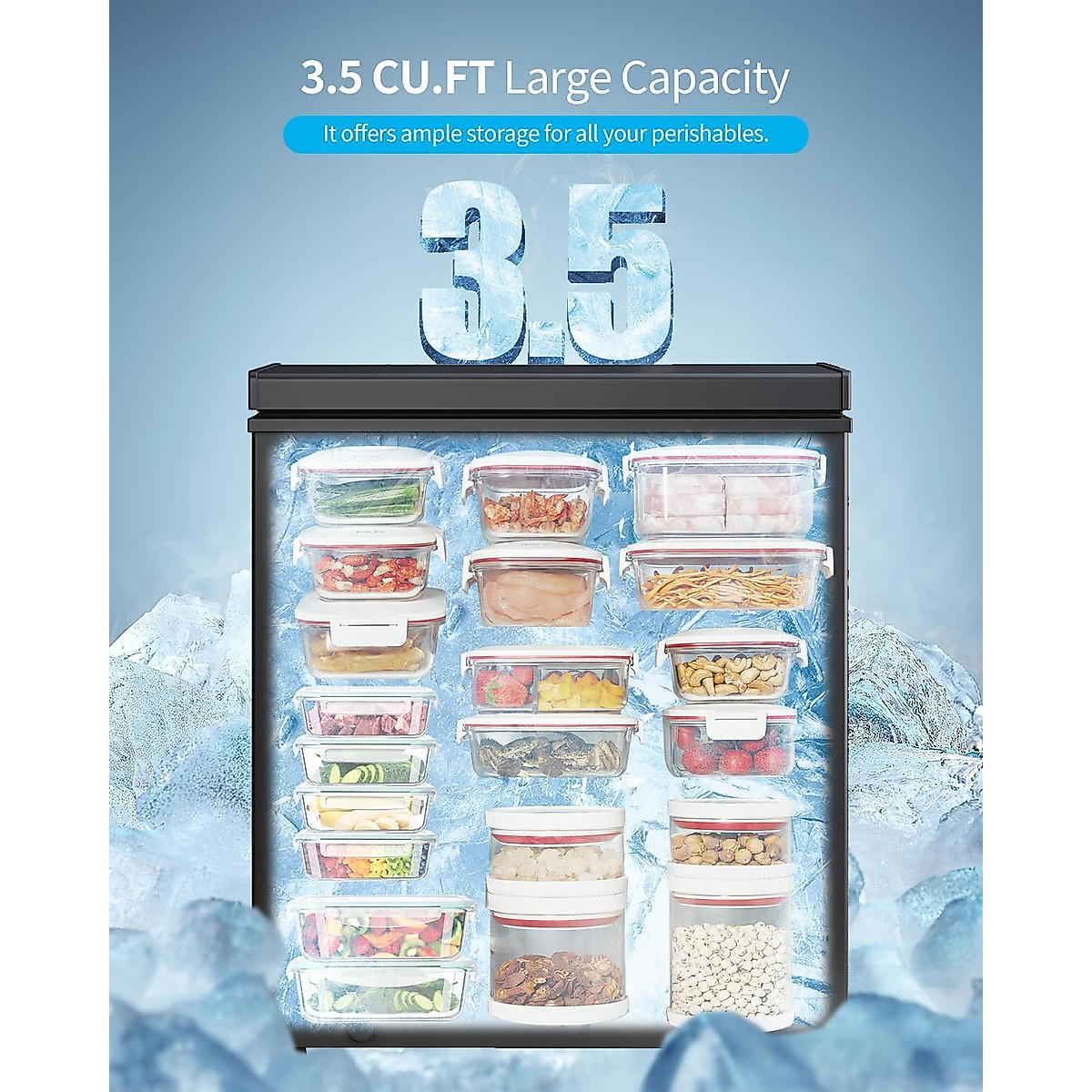 TABU 3.5 Cubic Feet Chest Freezer, Compact Top Opening Deep Freezer with 7 Level Adjustable Thermostat & Removable Basket, Low Noise, Freestanding (Black, 3.5 Cu.Ft.)